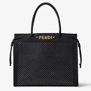 Fendi Magic Shopper Large Black Embroidered Fabric Shopper With Mirrors